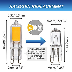Simba Lighting G9 LED COB Light Bulb (4 Pack) 2W T4 20W to 25W Halogen Replacement for Pendants, Ceiling Lights, Desk Lamp, Wall Sconce, 120V JCD Bi-Pin Base Non-Dimmable, 2700K Warm White