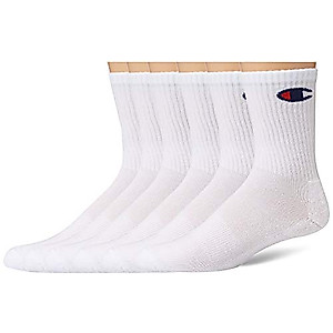 Champion mens Double Dry Moisture Wicking Logo 6 Or 12 Pack Crew Casual Sock, White Ankle C (6 Pack), US