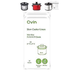 Qvin Slow Cooker Liners, Disposal Plastic Bags, Compatible with 16 0z Mini Crockpot, Qvin 0.65Qt Slow Cooker, 20 OZ Crock-pot Luch Box Food Warmer, Betty 0.7Qt Crocker,Fit 0.5 to 0.75Quart, 1 Pack (10 Liners)
