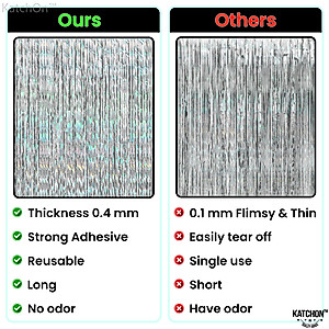 KatchOn, Holographic Silver Streamer Backdrop - XtraLarge 3.2x8 Feet, Pack of 2 | Silver Fringe Backdrop for Silver Streamers Party Decorations | Silver Tinsel Backdrop for Disco Party Decorations