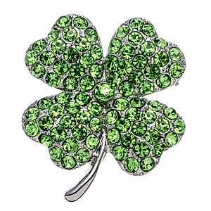 PammyJ Green Crystal Shamrock Four Leaf Clover Brooch Pin