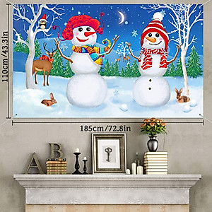 Blulu Christmas Backdrop Banner Winter Snowman Background for Photography Xmas Snow Scene Happy New Year Eve Backdrop Banner Prop for Family Friend Party Wall Holiday Decoration 72.8 x 43.3 Inches
