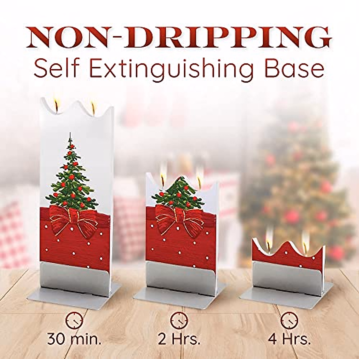 FLATYZ Handmade Christmas Candle - Green Tree | Unscented, Drip-Resistant & Smoke-Free 2 Wick Candle for Home & Room Decor | Hand Painted, Flat Decorative Candles | Steel Stand Included