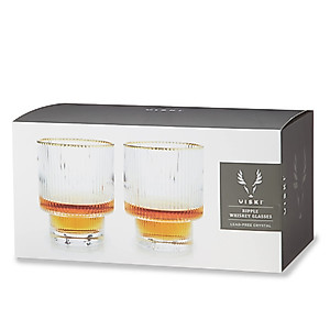 TRUE Viski Meridian Lowball Glasses Set of 2 - Premium Crystal Clear Vintage Drinking Tumblers for Whiskey, Scotch & Bourbon in Art Deco Ripple Glassware Design, Gold Rimmed Gift Set, 12 oz.