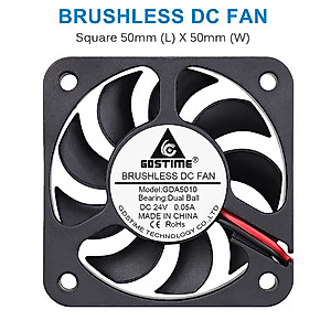 GDSTIME 50mm x 50mm x 12mm 24v Dual Ball Bearing Brushless Cooling Fan