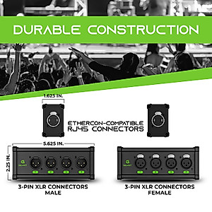 GearIT 4 Channel Multi Network 3-Pin XLR/DMX/AES-EBU To Ethercon-Compatible RJ45 Cat5/Cat6 Ethernet Extender For Live Stage, Sound, Lighting, Audio Recording Studio (1 Pair: 4 XLR Male + 4 XLR Female)