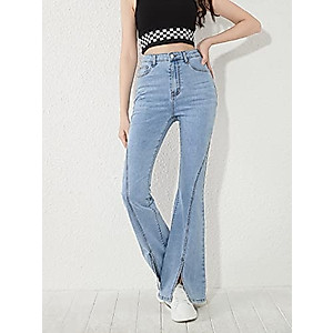 Floerns Girl's High Waisted Split Hem Flare Leg Button Up Zipper Fly Denim Jeans Light Wash 14Y