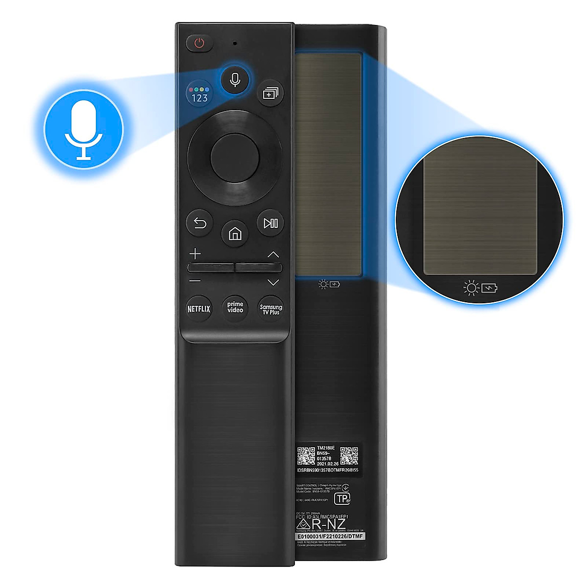 Solar Charging BN59-01357 Voice Remote Control Fit for Samsung Smart TVs, Solar Power RMCSPA1EP1 Remote Compatible with Samsung 2021 Neo LED Smart 4K Ultra HD TV, with 3 Shortcut Buttons