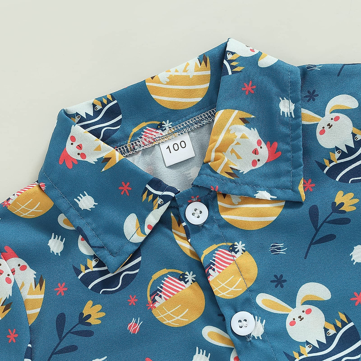 Balaflyie Toddler Boy Easter Outfits Short Sleeve Bunny Shirt Button Down Blouse Solid Shorts Set Summer Clothes (Dark Blue, 18-24 Months)