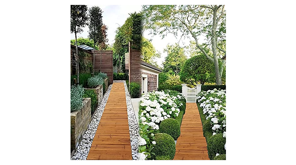 Spurgehom 8FT Wooden Garden Pathway Straight Outdoor Walkway Roll Out ...