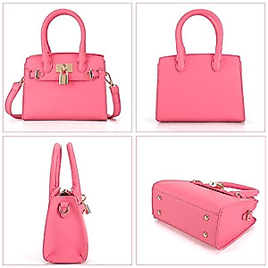 STAISE Vegan Leather Satchel Purse for Women, Trendy Mini Crossbody Shoulder Bag, Small Top Handle Handbag Evening Clutches (Hot Pink)