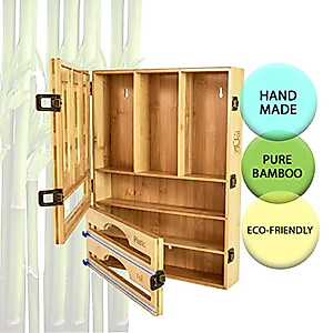4UKIT Ziplock Bag Storage Organizer Bamboo 6 in 1- Plastic Wrap and Foil (12,4" Roll) Dispenser with Cutter-Suitable for Snack, Gallon, Quart & Sandwich Bag- Kitchen,Pantry,Cabinet,Drawer Organizer