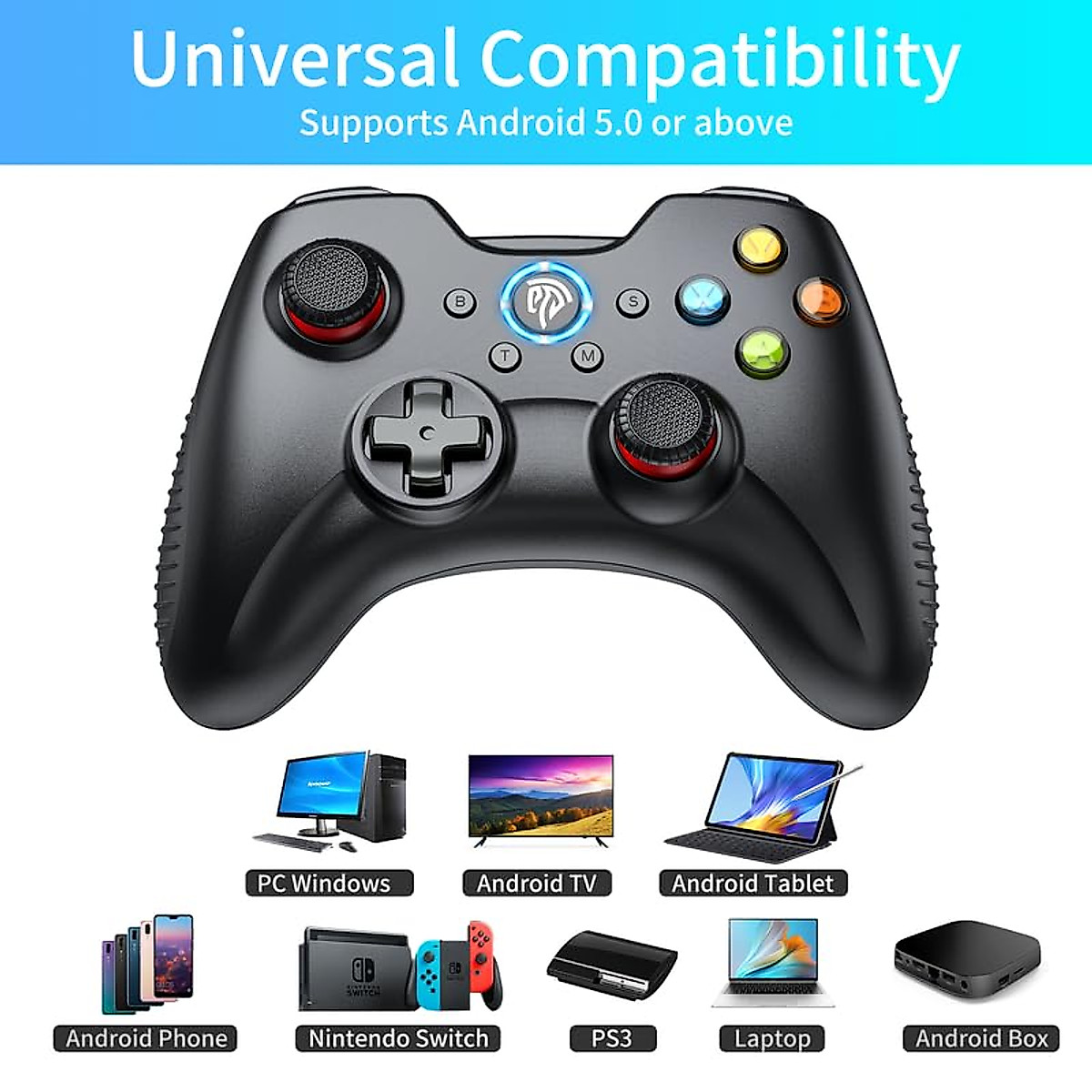 EasySMX Wireless Controller Compatible with PC/Laptop Windows 7-12, PS3, Android Mobile/TV BOX, Switch, Steam Deck/Steam, Dual-Vibrate Gamepad Joysticks with Turbo, Plug and Play - Black