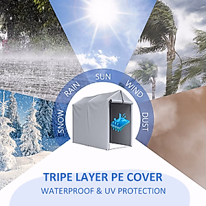 Greesum Outdoor Storage Shed 3 x 6 ft Canopy Portable Shelter Heavy Duty Carport with Roll-up Zipper Door for Bike, Motorcycle, Garden Storage, Waterproof and UV Resistant, Silver