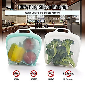 JIN ZHOU Silicone Storage Bag, Extra large Silicone Storage Container Dishwasher Microwaveable Safe Extra Thick Air tight Silicone Bag for Sandwich, Snack, Travel Items White