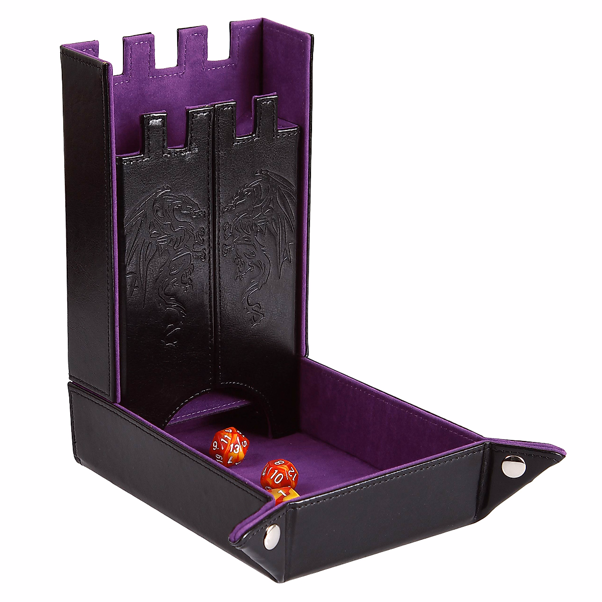 Forged Dice Co. Draco Castle Foldable Dice Tray and Dice Tower - Foldable DND Dice Tray and Dice Rolling Tray Tower - Perfect for Dungeons and Dragons RPG and Tabletop Gaming - Purple