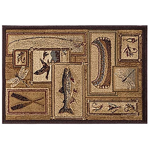Trout Fishing Novelty Lodge Pattern Ivory Scatter Mat Rug, 2' x 3'