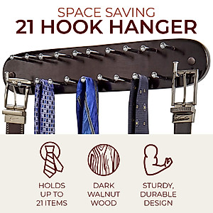 Richards Homewares Wall Mounted Tie, Belt and Scarf Hanger, Holds Up to 21-Ties, Natural Wood