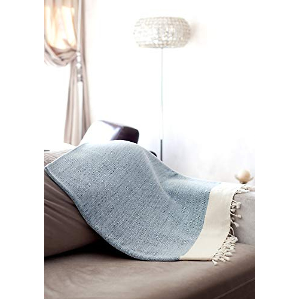 SMYRNA TURKISH COTTON Vintage Series Throw Blanket| 50 x 60 in 100% Cotton|Large Wearable Cozy Blanket Made in Turkey|Machine Washable|Premium Luxury Bath Towel & Picnic Rug - Light Blue