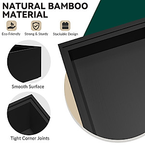 Lixple Bamboo Kitchen Drawer Organizer - Set of 2, Stackable Utensil Organizers, Wooden Storage Box Tray for Cabinet, Pantry, Bathroom Countertop, Multi-use Organization and Storage (Black)