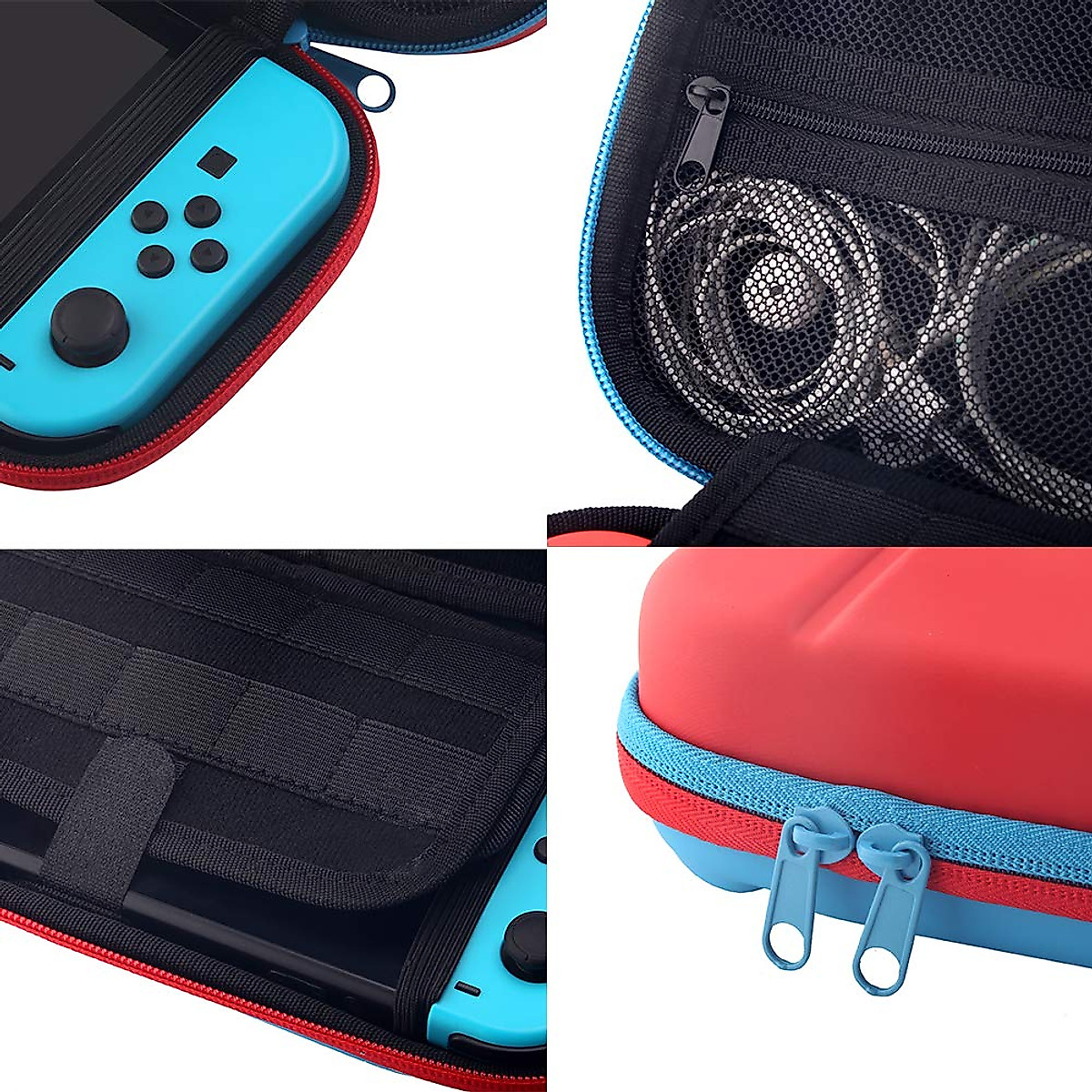 GOMDA Switch Carry Case Compatible - with 20 Games Cartridges and Support Bracket- Protective Hard Shell Travel Carrying Case Pouch for Nintendo Switch Console & Accessories,Blue Red