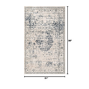 Unique Loom Chateau Collection High-Low Pile, Vintage, Traditional, Distressed, Medallion Area Rug (5' 0 x 8' 0 Rectangular, Beige/Navy Blue)