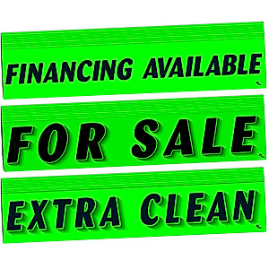 Versa Tags Windshield Slogan Stickers 12 Pack of FINANCING Available Stickers 12 Pack of for Sale Slogans 12 Pack of Extra Clean Window Stickers (36) Dealership Stickers Black On Green