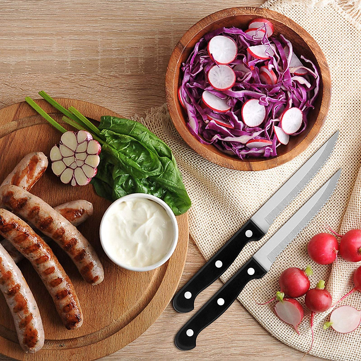 LIANYU Steak Knives Set of 4, Stainless Steel Serrated Steak Knife, kitchen Camping Restaurant Steak Knives, Dishwasher Safe