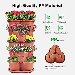VIVOSUN 5 Tier Vertical Gardening Stackable Planter for Strawberries, Flowers, Herbs, Vegetables Brown