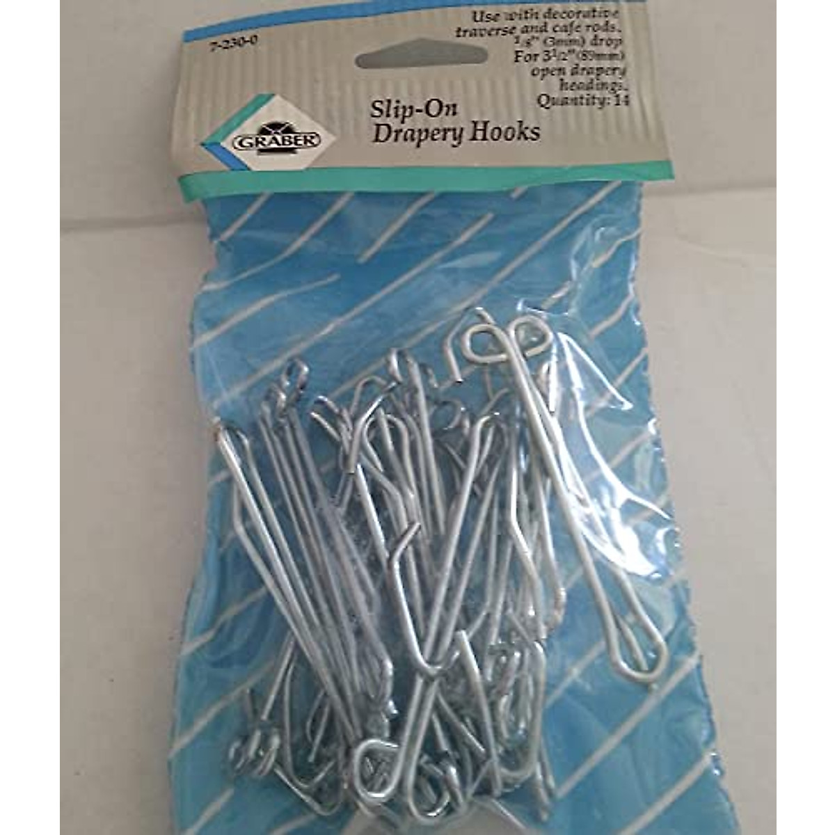 Graber 3-Inch Slip On Drapery Hooks with 1/8-Inch Drop. 14 Hooks per Bag