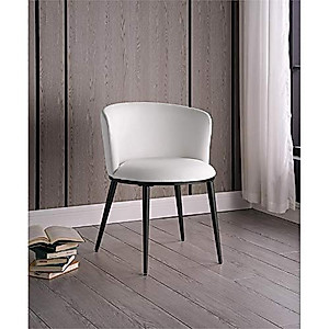 Meridian Furniture Skylar Collection Modern | Contemporary Upholstered Dining Chair with Rounded Back, Sturdy Iron Legs, Set of 2, White Faux Leather, Matte Black, 23.5" W x 23.5" D x 30" H