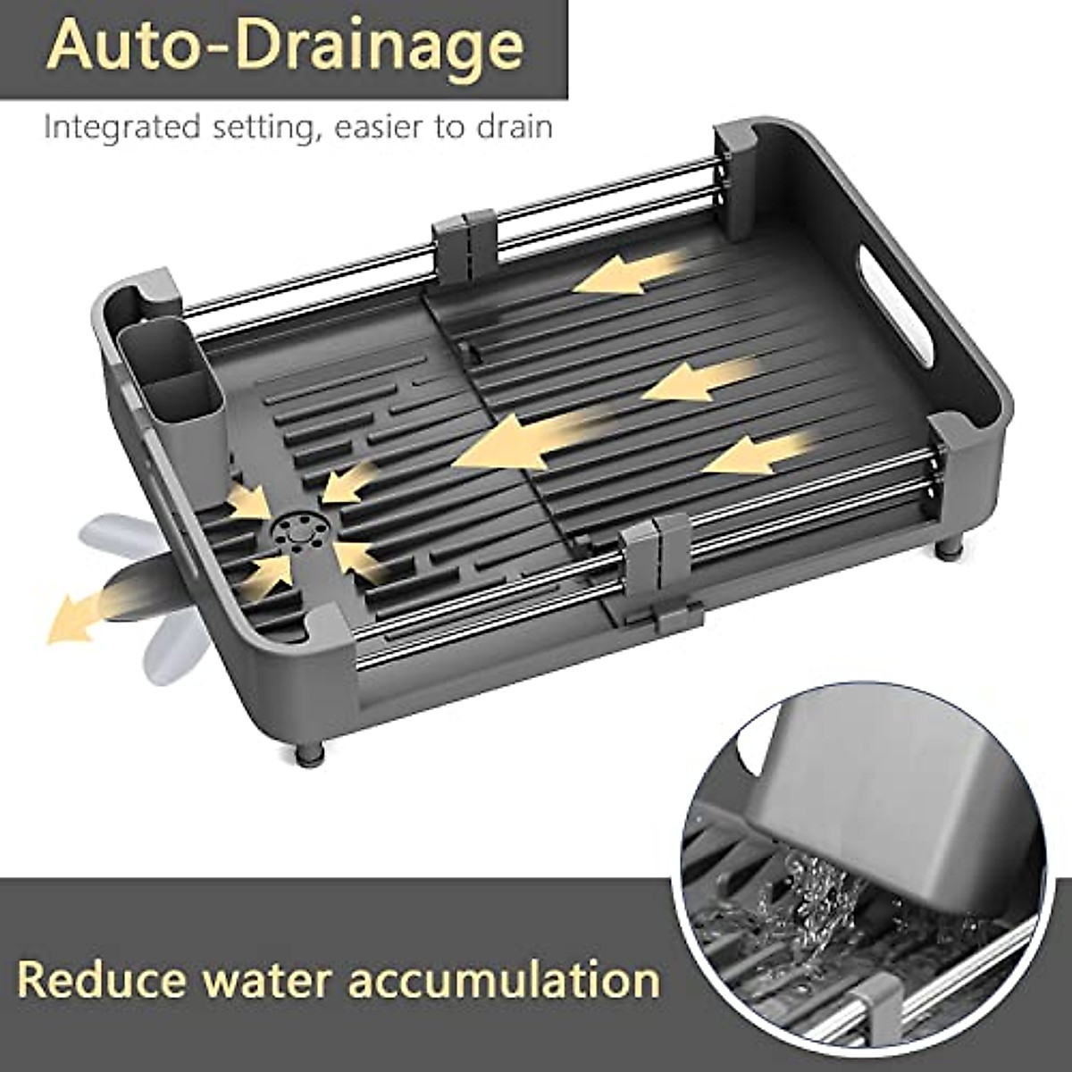 Genteen Dish Drying Rack, Large Dish Drying Rack with Drainboard, Stainless Steel Drying Rack for Kitchen Counter with Swivel Spout Utensil Holder