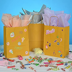 Yellow Gift Bags - 8x4x10 Inch 50 Pack Mustard Kraft Paper Shopping Bags with Handles, Small Craft Totes in Bulk for Boutiques, Small Business, Retail Stores, Birthday Parties, Merchandise, Bulk