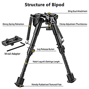 CVLIFE 6-9 Inches Carbon Fiber Bipod with Adapter for M-Rail