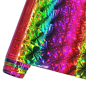 HYANG Holographic Geometry Geometry Iridescence Rainbow PU Faux Leather Sheets 1 Roll 12"X53"(30cmX135cm), Faux Leather Very Suitable for Crafts Making Leather Earrings, Bows, Handbag ，Sewing