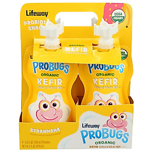 Lifeway Probugs Organic Kefir, Strawnana, 3.5 Ounce, 4-Pack