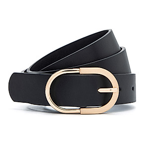 MORELESS 2 Pack Women's Leather Belts for Jeans Pants with Fashion Center Bar Buckle Black and Brown Medium