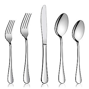 Silverware Set Service for 2, E-far 10-Piece Stainless Steel Flatware Set Cutlery Set, Include Knife/Fork/Spoon, Simple & Classic Design, Easy Clean & Dishwasher Safe