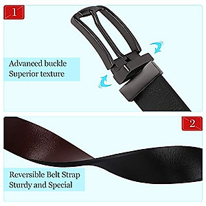 JASGOOD Women Leather Reversible Belt, Ladies Belt for Jeans with Rotated Buckle(Suit for Pants Size 39-43 Inches, Black)
