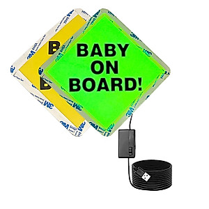 LED Baby on Board Sticker for Cars, 5x5in, Baby on Board Sign with LED Lights, Baby on Board Decal with Premium 3M Adhesive, Baby on Board Stickers for Car, Trucks, SUVs