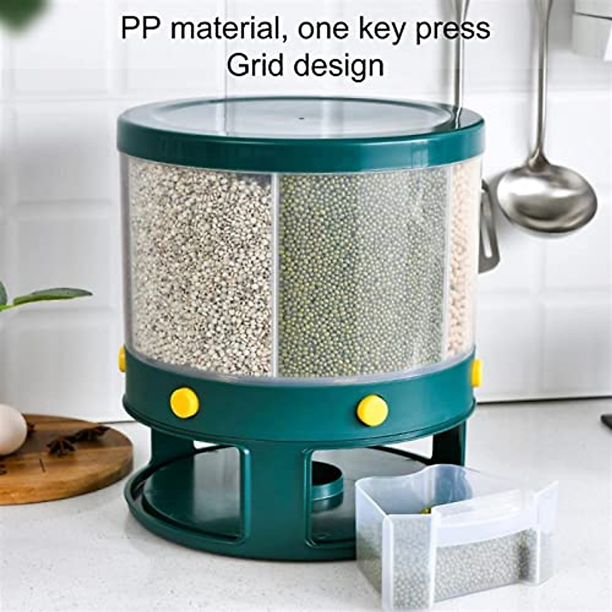 Rice Storage Container Rice Bucket Easy Dispensing Rotating Food Grade Large Capacity Practical 6-Grid Leak-Proof Rice Storage (Color : Wit)