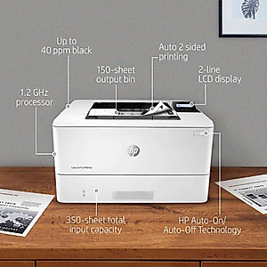 HP Laserjet Pro M404dn Wired Monochrome Laser Printer with Built-in Ethernet, White - Print only - 2-line LCD, 40 ppm, 1200 x 1200 dpi, Auto 2-Sided Printing, 8.5 x 14