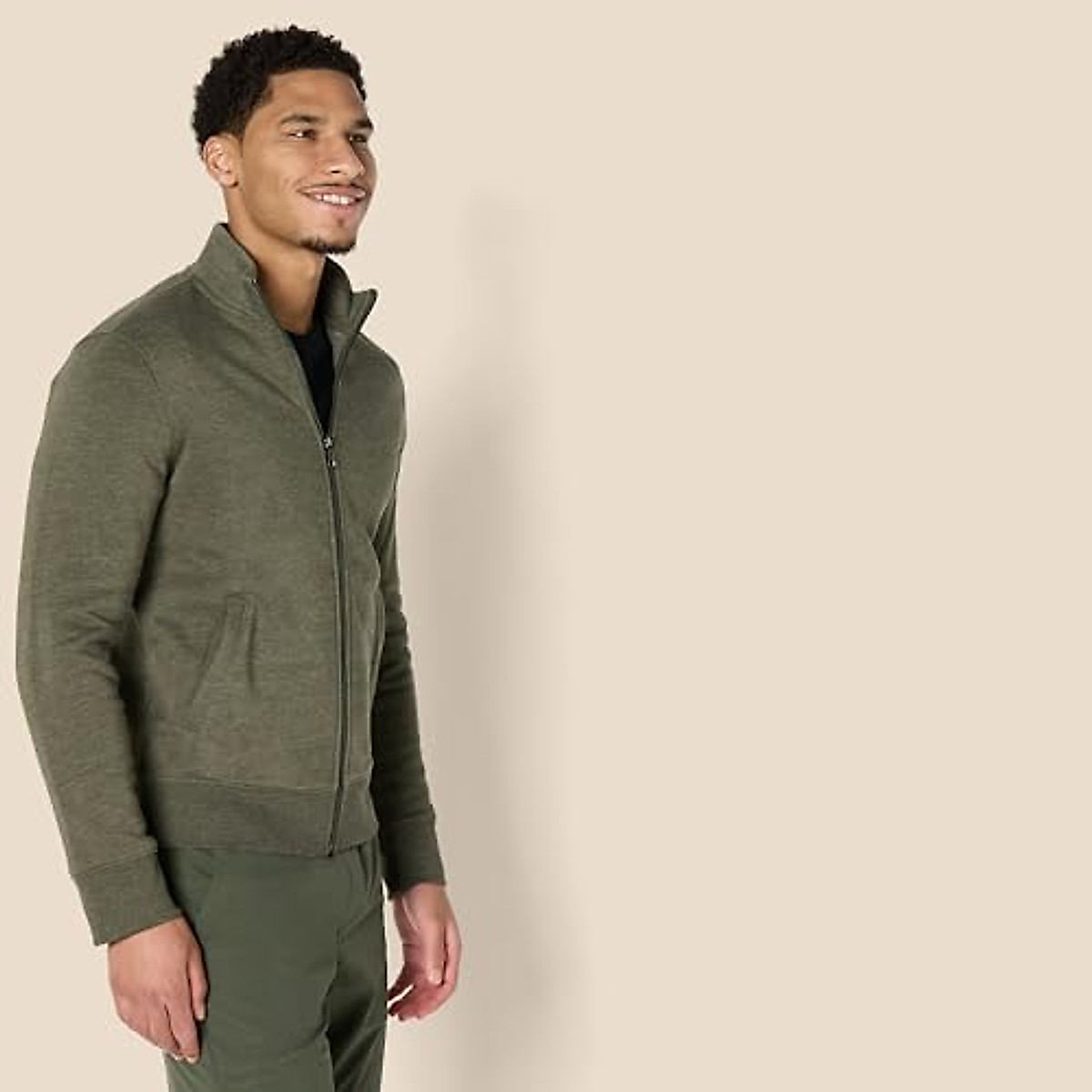 Amazon Essentials Men's Sweatshirt, Mock Neck, Fleece Zip Up, Olive Heather, X-Large