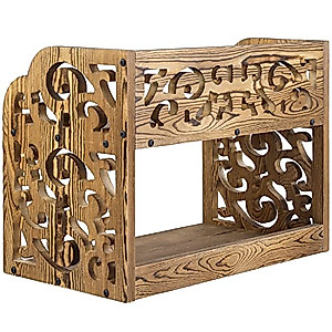 MyGift 2 Tier Dark Brown Solid Wood Desktop Storage Display Shelf with Scrollwork Cutout Design, Study Desk Bookcase for Dorm Room, Office and Home Decor