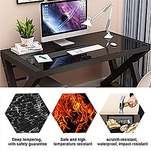 SAMERY Computer Desk & Gaming Desk, Home Office Desks 55.1 Inch- Modern Simple Writing Study Glass Computer Desk Home Office Desks Space-Saving Multipurpose Workstation with Metal Frame