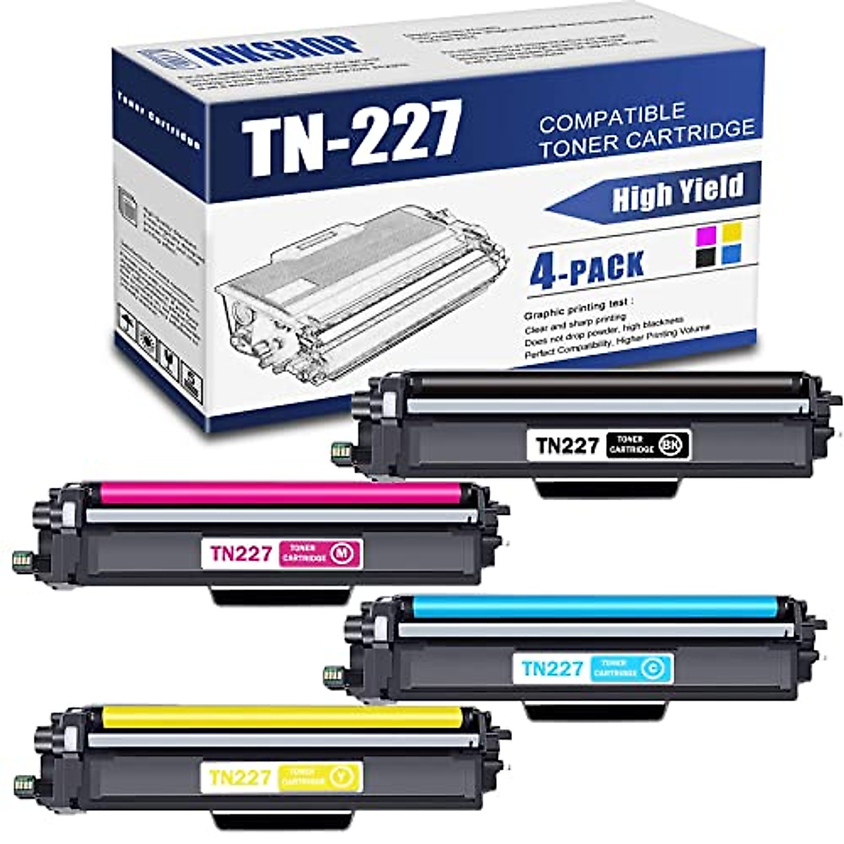 TN227 Compatible TN-227BK TN-227C TN-227Y TN-227M High Yield Toner Cartridge Replacement for Brother TN-227 MFC-L3770CDW MFC-L3710CW HL-3210CW DCP-L3510CDW Toner.(1BK+1C+1Y+1M)