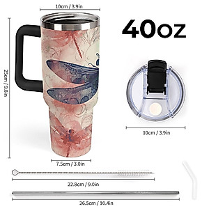 FZQVSGW Modern Dragonfly 40 Oz Tumbler with Handle And Straw Stainless Steel Vacuum Insulated Tumblers Reusable Keep Drinks Cold Coffee Cup Holder Friendly Gifts for Women Men Car Gym Travel