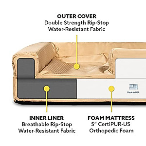 K9 Ballistics Tough Rip-Stop 3.5 Bolster Orthopedic Dog Bed (Medium, Obsidian Black) with headrest. Made for Medium Sized Dogs