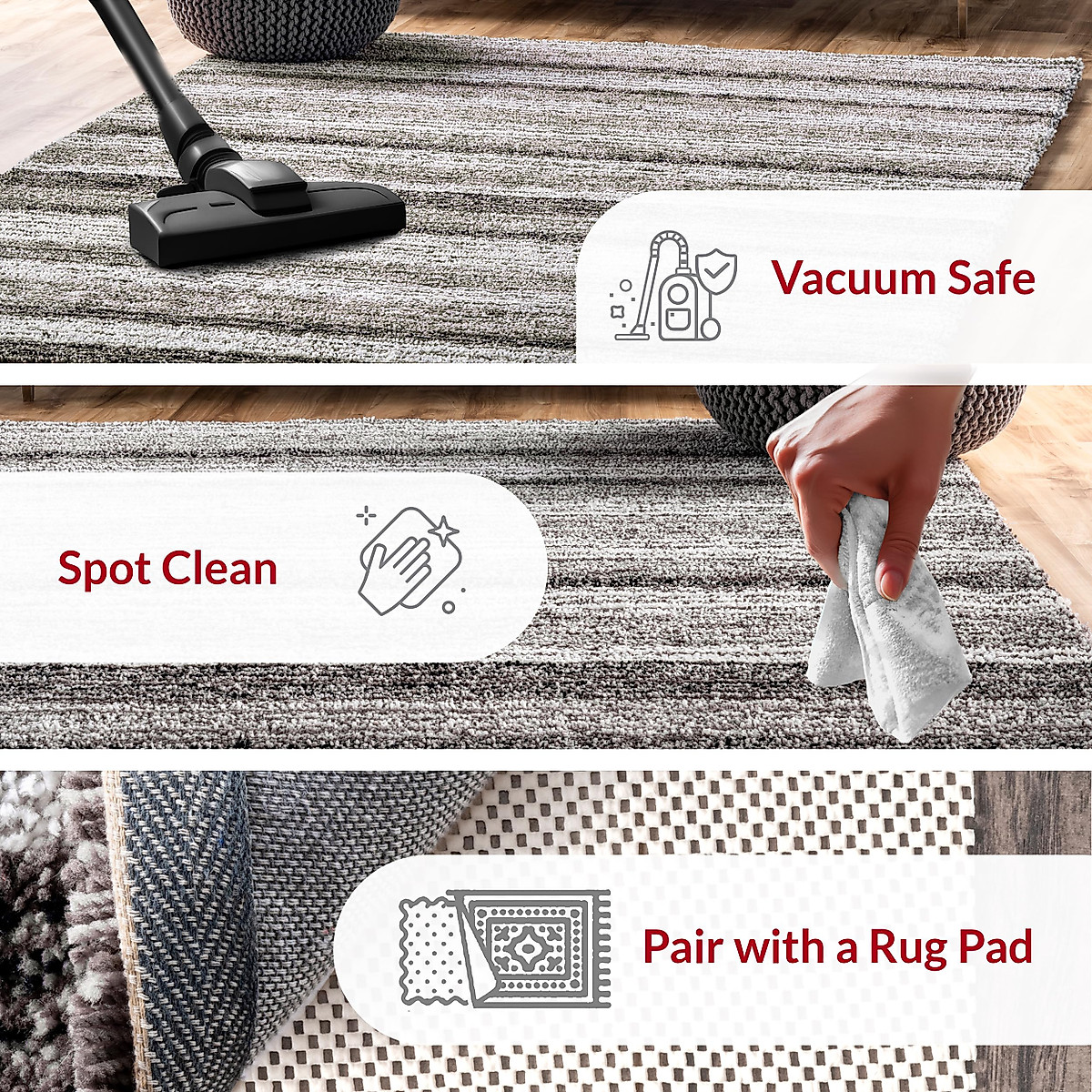 nuLOOM Drey Striped Shag Area Rug - 6x9 Shag Area Rug Casual Gray Multi/Brown Rugs for Living Room Bedroom Dining Room Nursery