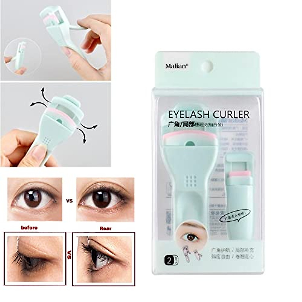 Eyelash Curler Professional Lash Curler Tool with 4 Extra Silicone Replacement Pads Portable Plastic Eye Lash Curler in Beauty & Personal Care Eyelash Curlers Green
